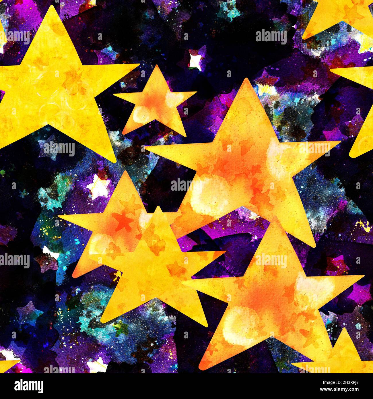 A seamless watercolor background with stars on a dark sky Stock Photo ...