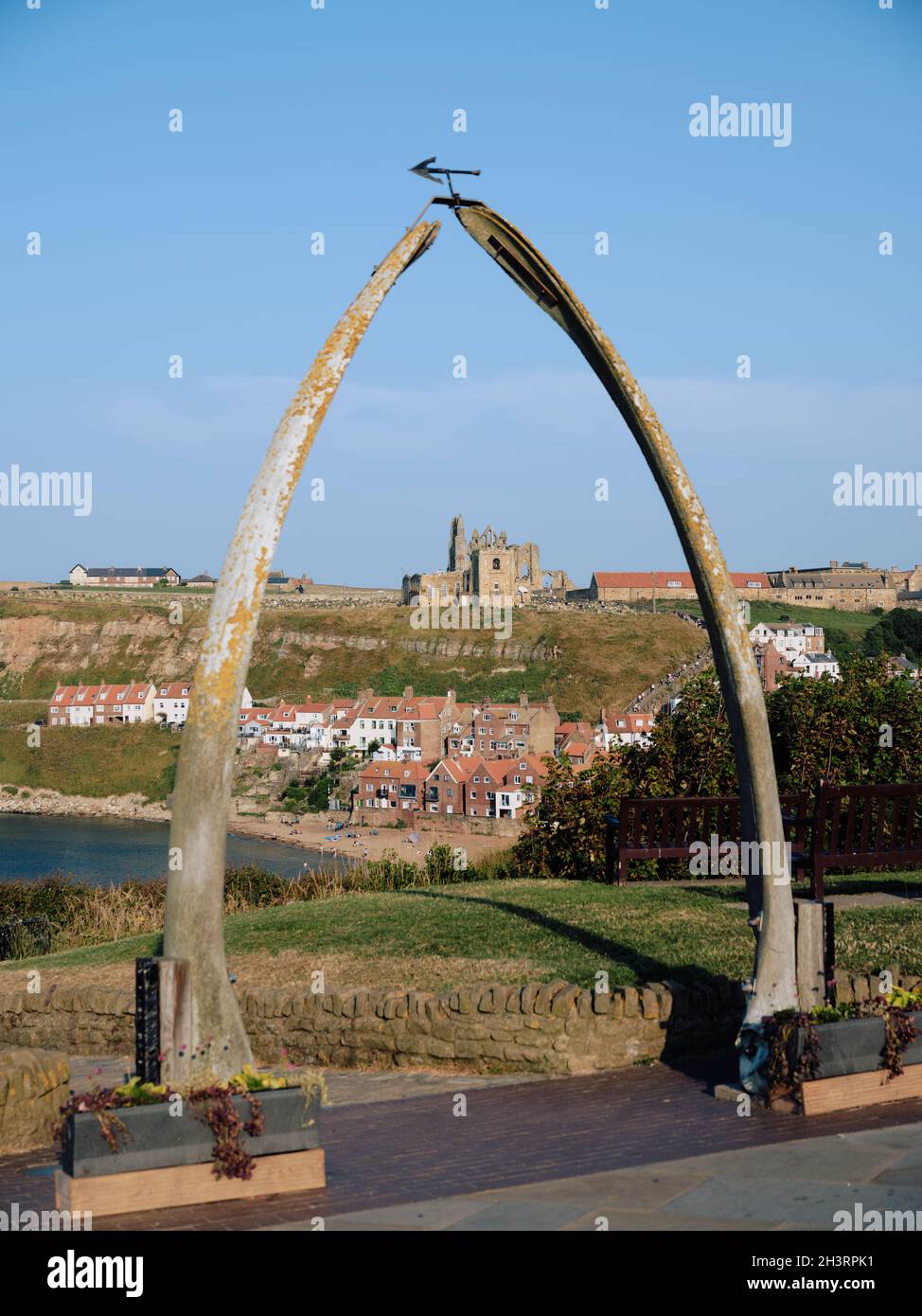 The Whalebone Arch in Whitby in North Yorkshire framing the distant ...
