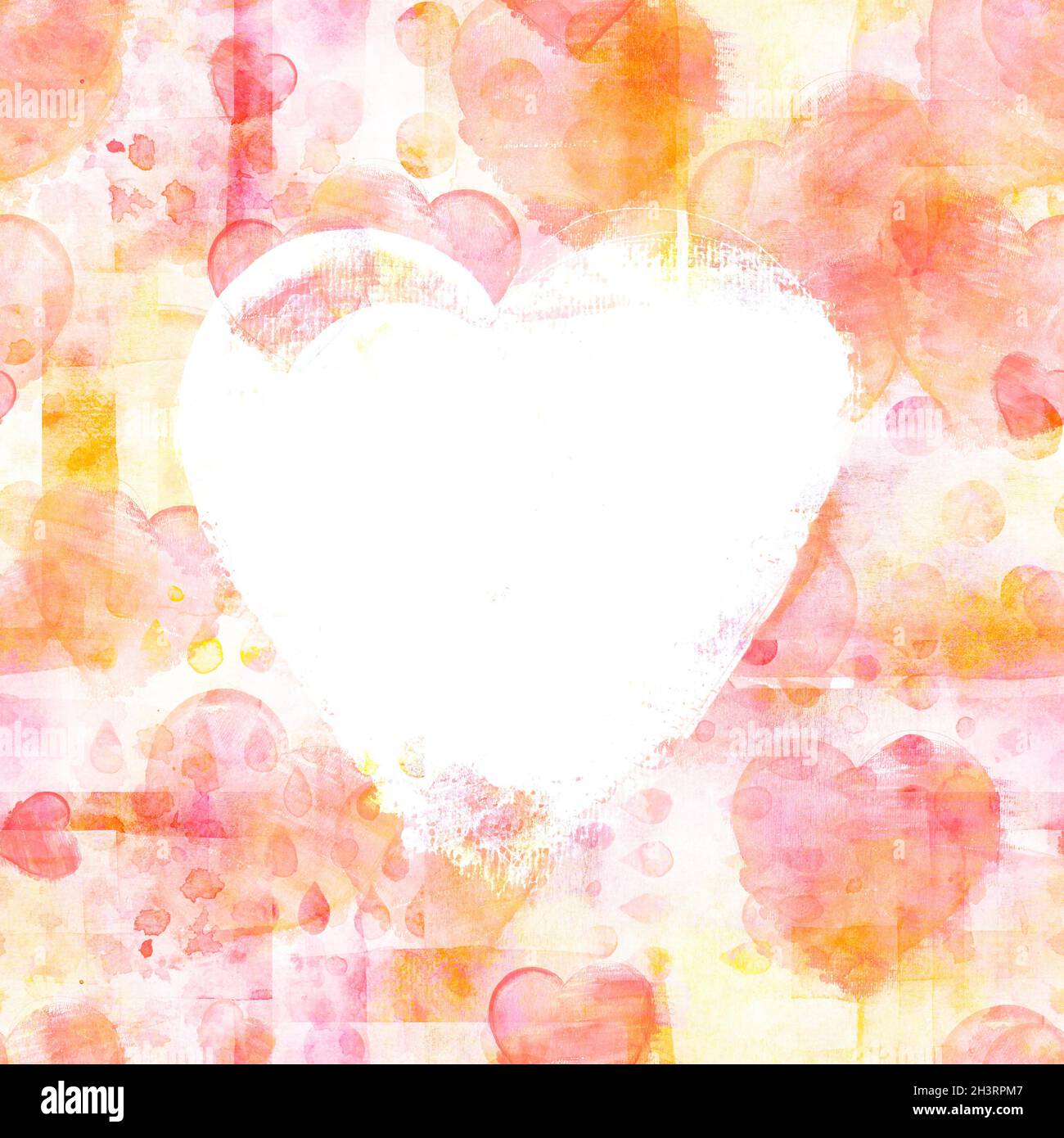 A frame with hand drawn watercolor hearts, a romantic texture and copy ...