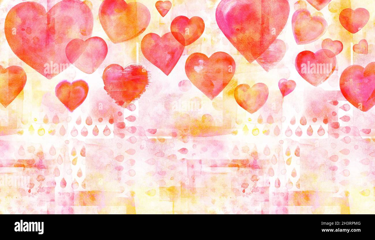 A frame with hand drawn watercolor hearts, a romantic texture and copy ...