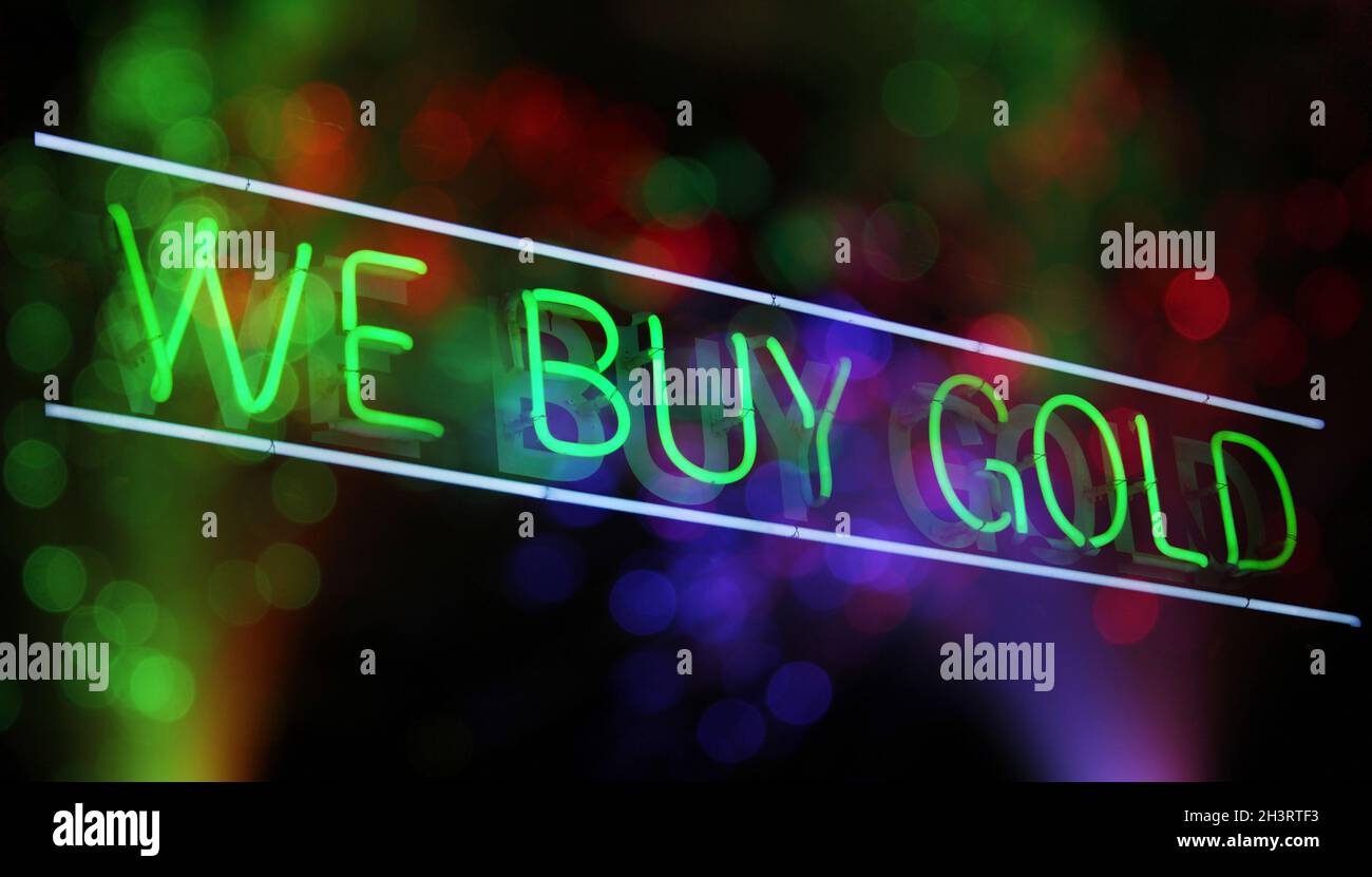 Vintage Neon Sign in Window of Pawn Shop Stock Photo - Alamy
