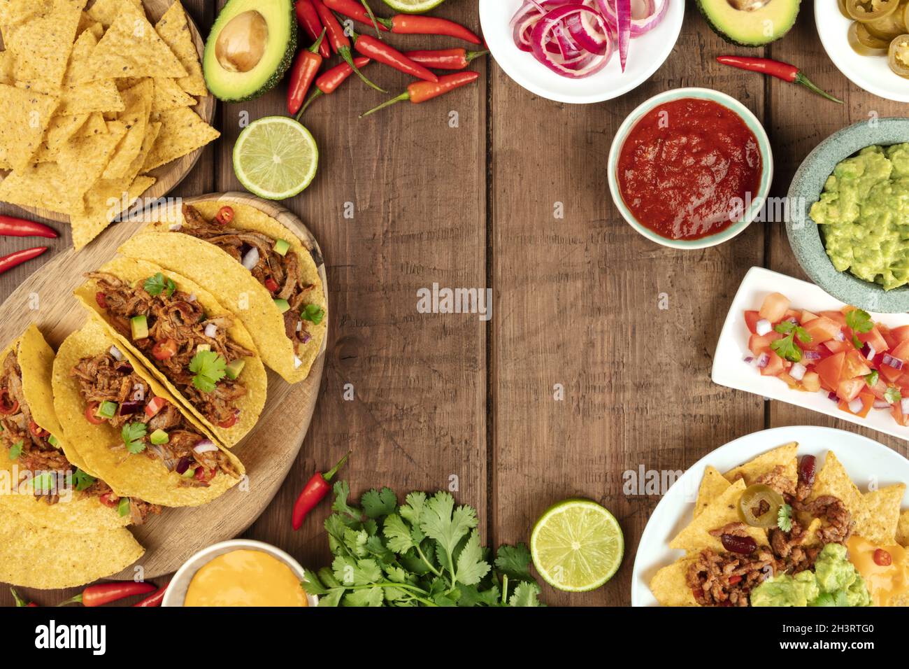 Overhead photo of assortment of Mexican tapas Stock Photo - Alamy