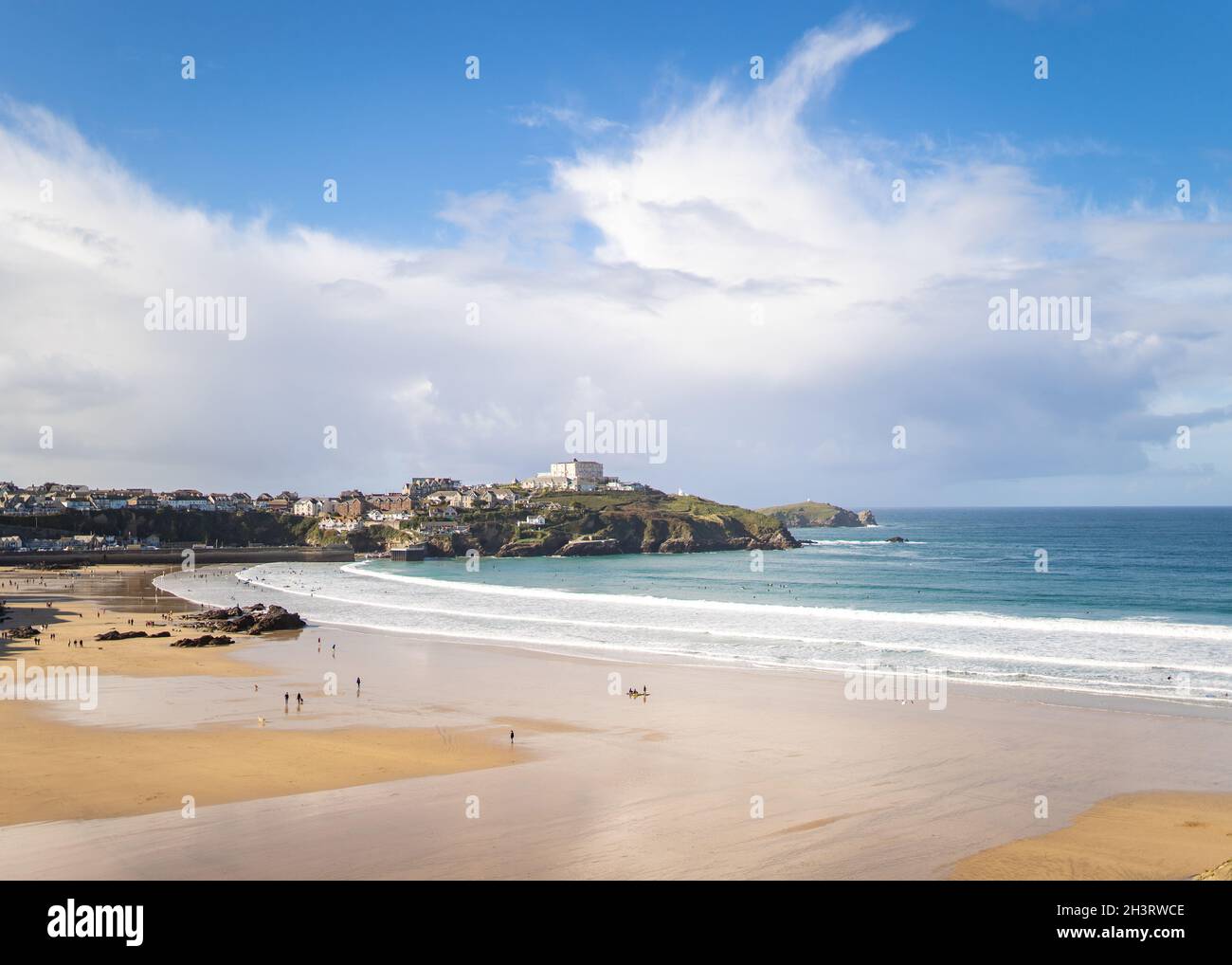 The beautiful surfing holiday town of Newquay in Cornwall England. Blue ...