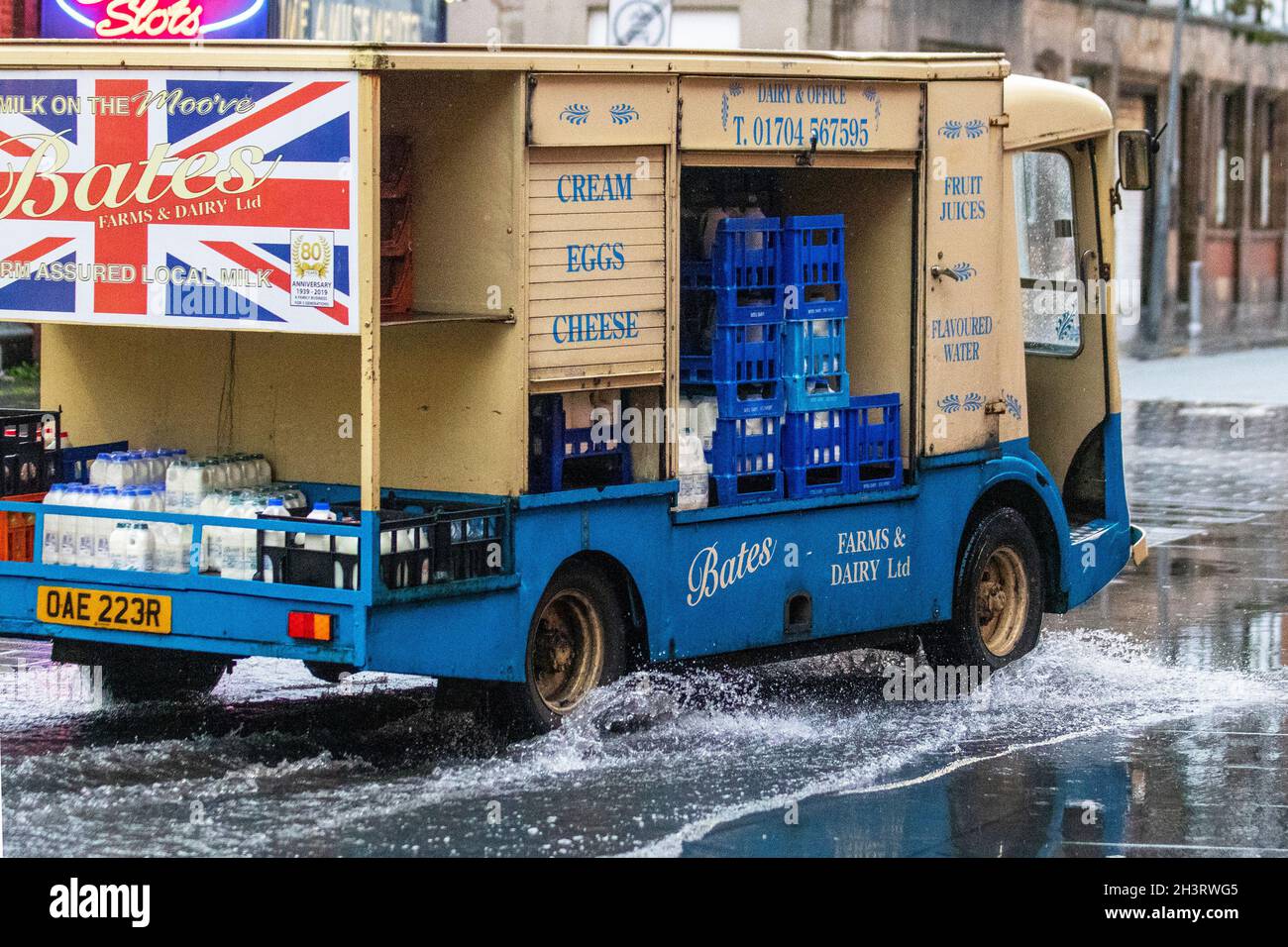 Southport, Merseyside. UK Weather 30 Oct 2021. Bates milk float early ...