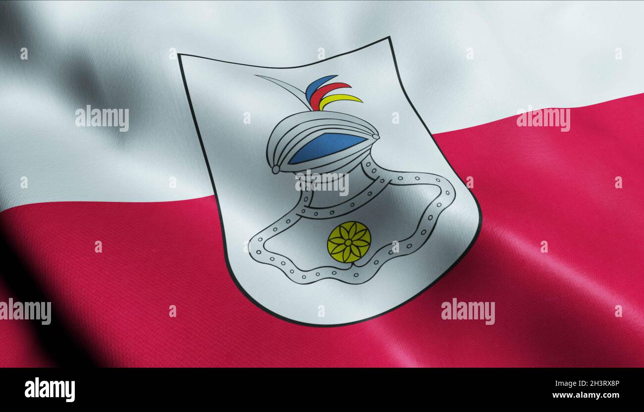 3D Illustration of a waving Poland city flag of Mikolow Stock Photo - Alamy