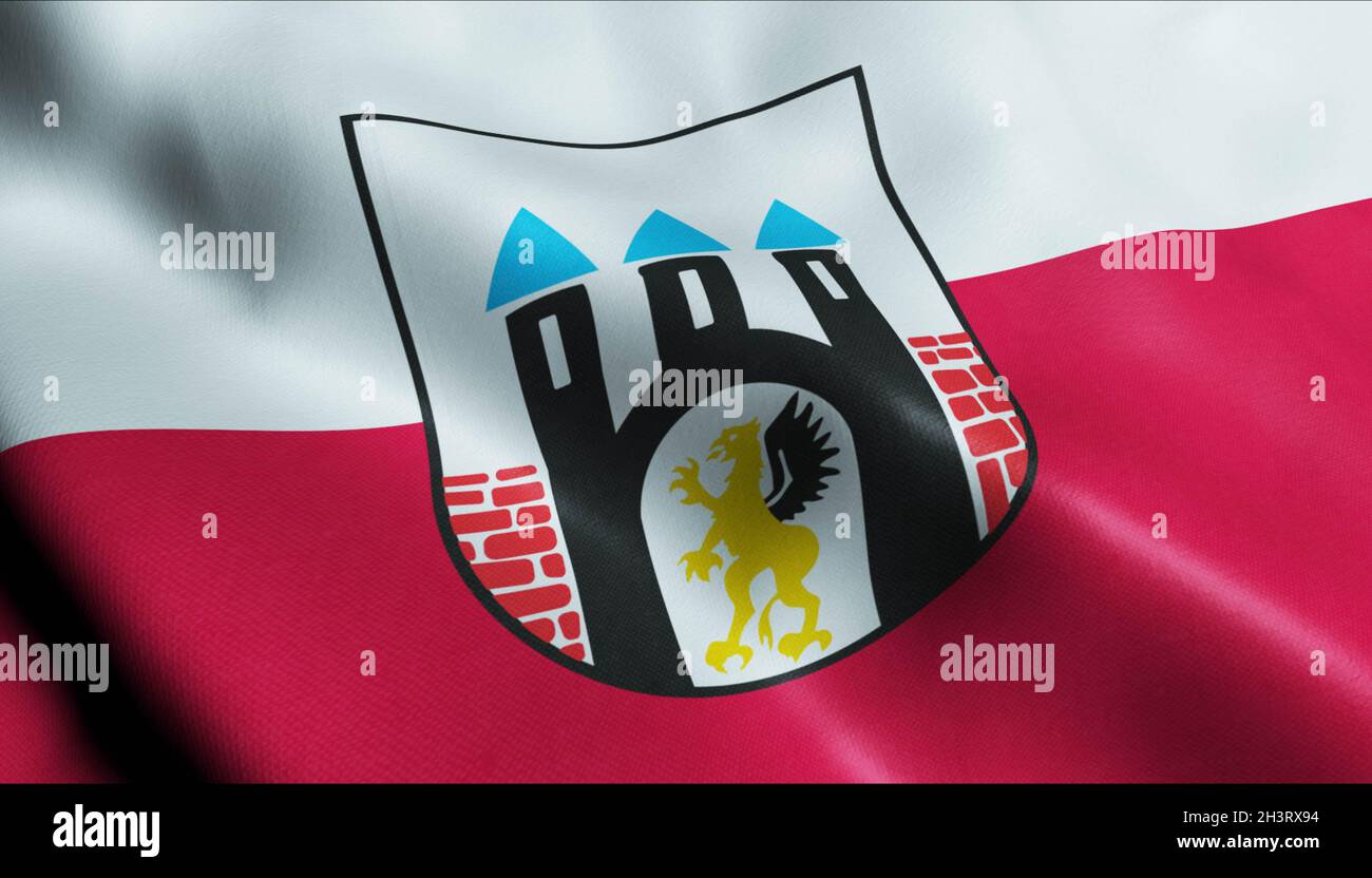 3D Illustration of a waving Poland city flag of Lubien Kujawski Stock ...