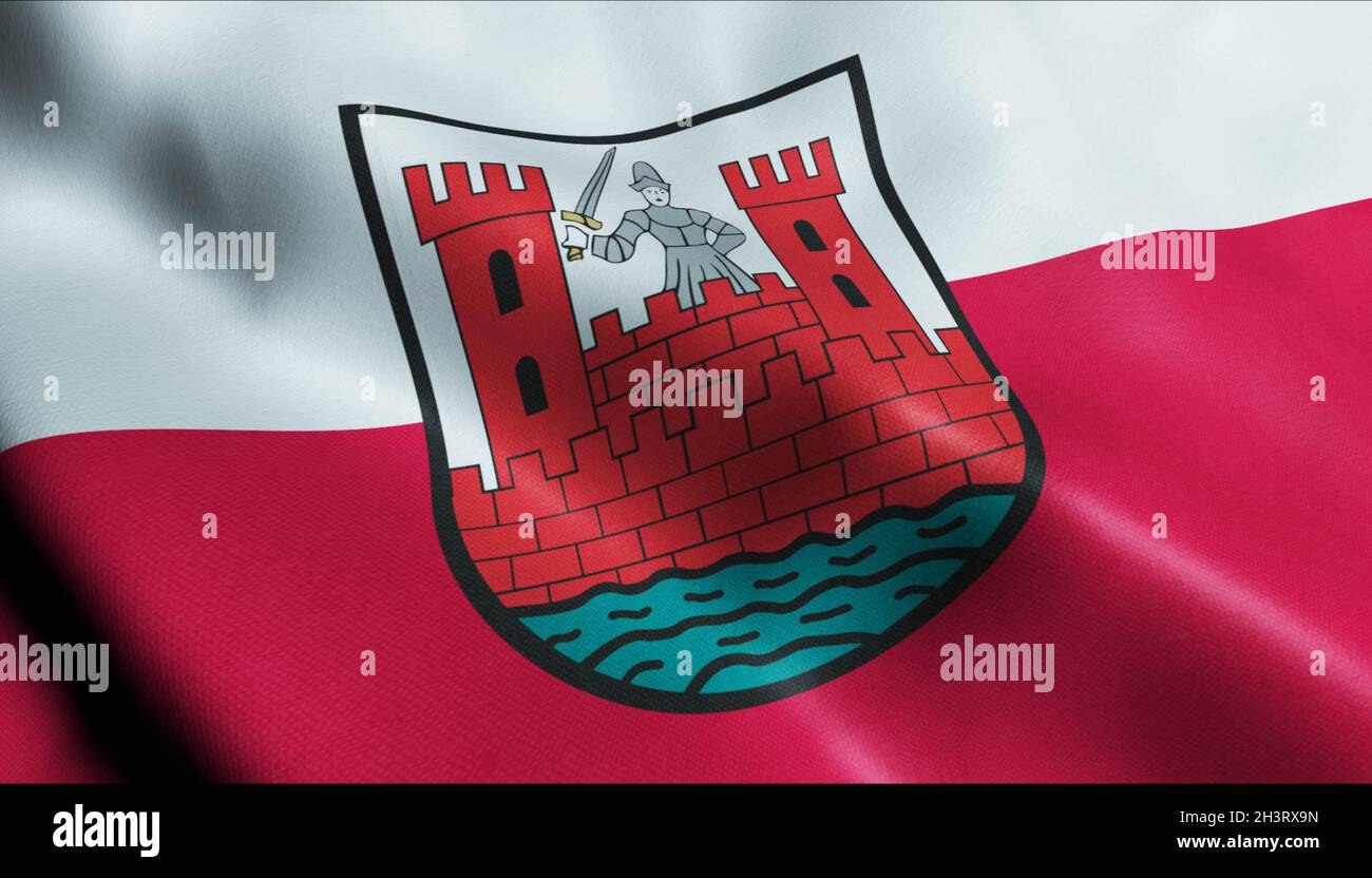 3D Illustration of a waving Poland city flag of Sochaczew Stock Photo ...