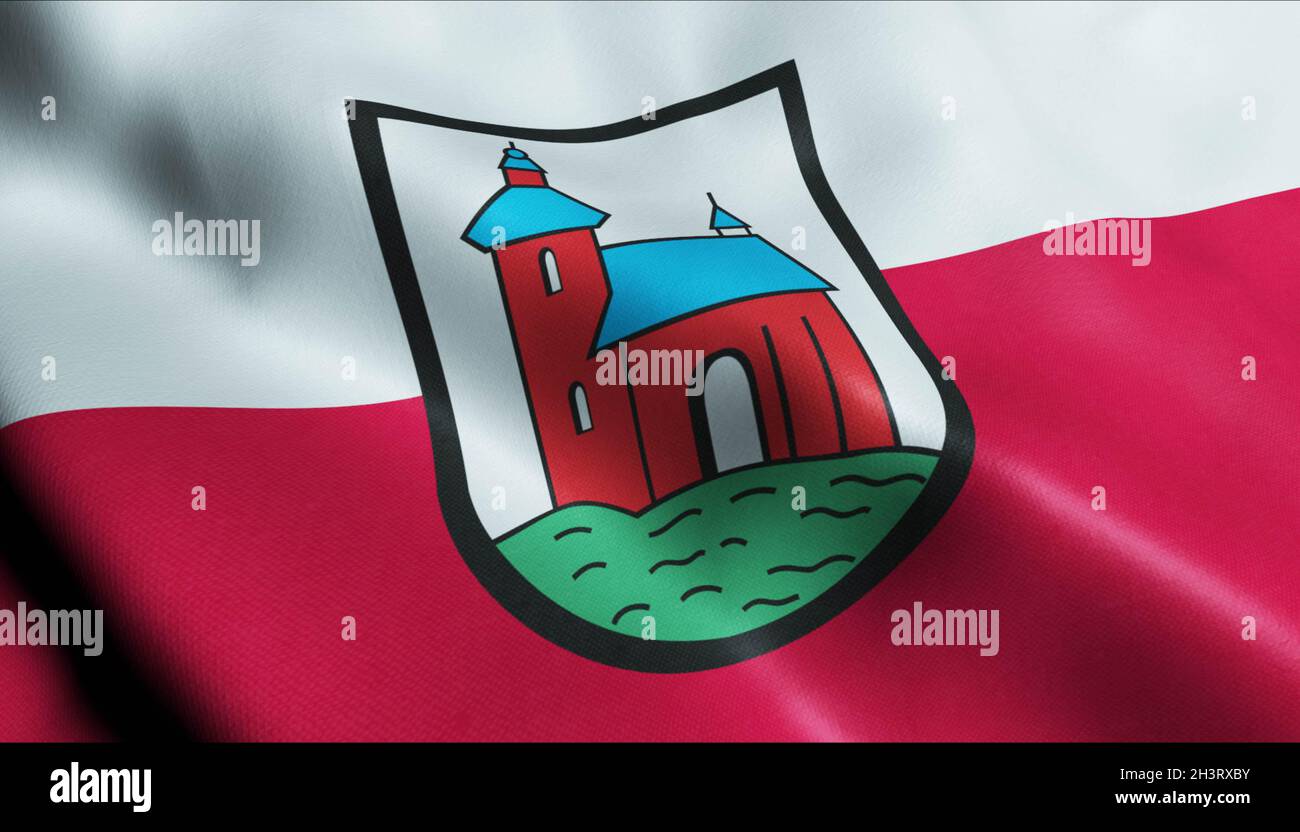 3D Illustration of a waving Poland city flag of Ledziny Stock Photo - Alamy