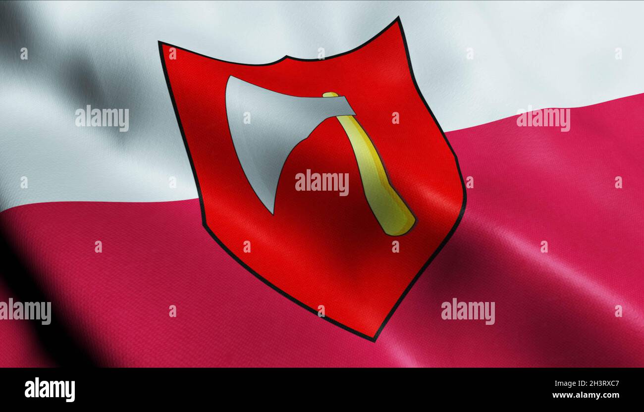 3D Illustration of a waving Poland city flag of Stawiski Stock Photo ...