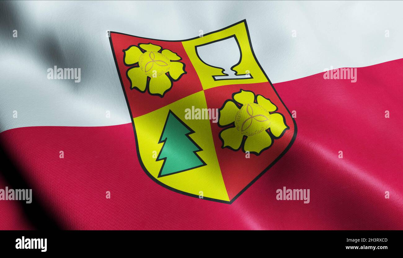 3D Illustration of a waving Poland city flag of Szczytna Stock Photo ...