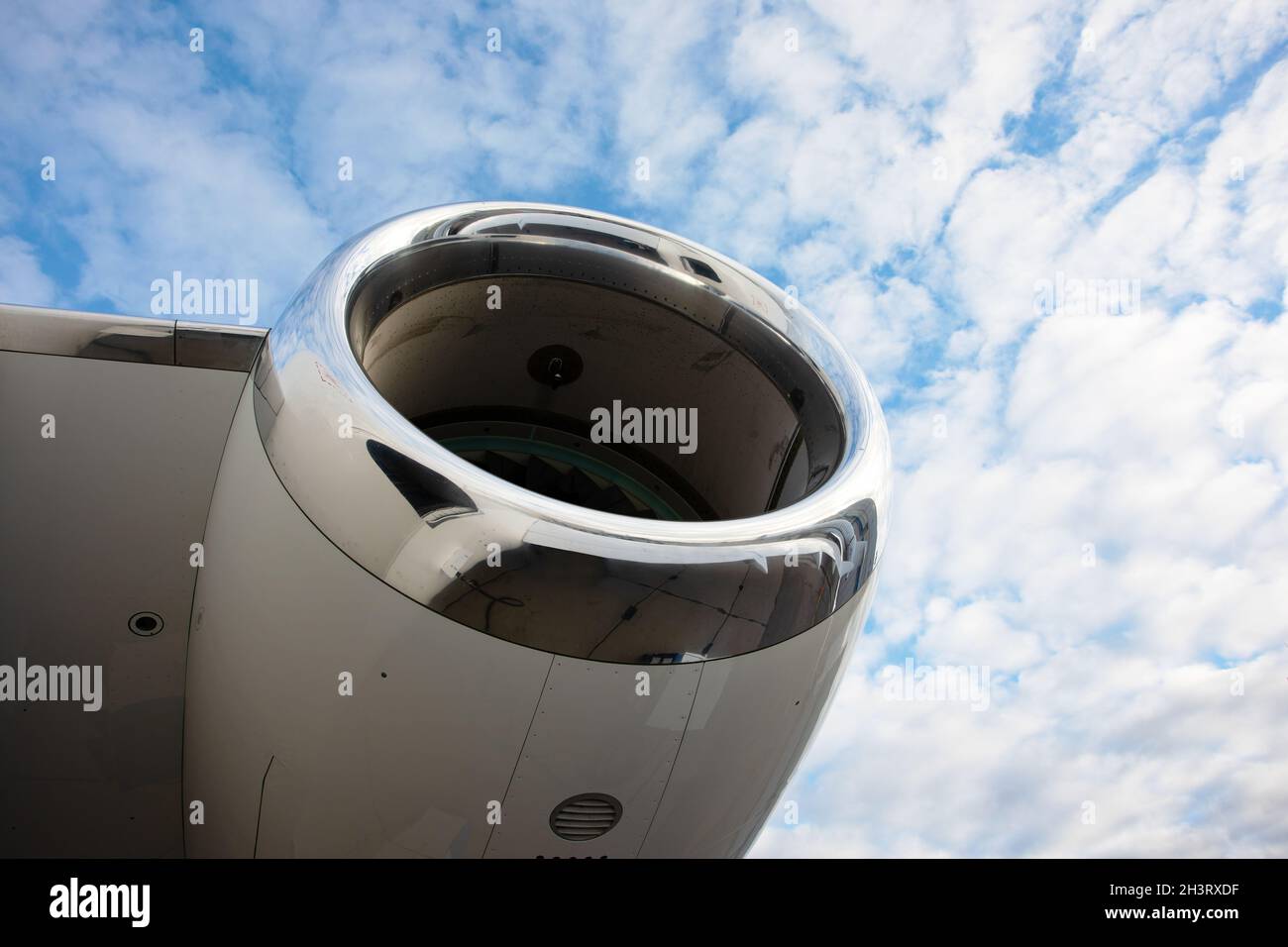 The turbine engine of the modern business jet aircraft, rotor close-up ...