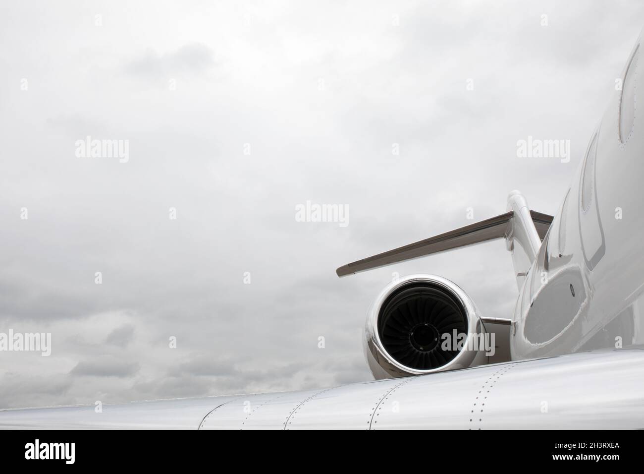 High detailed close up view white private business jet engine Stock ...