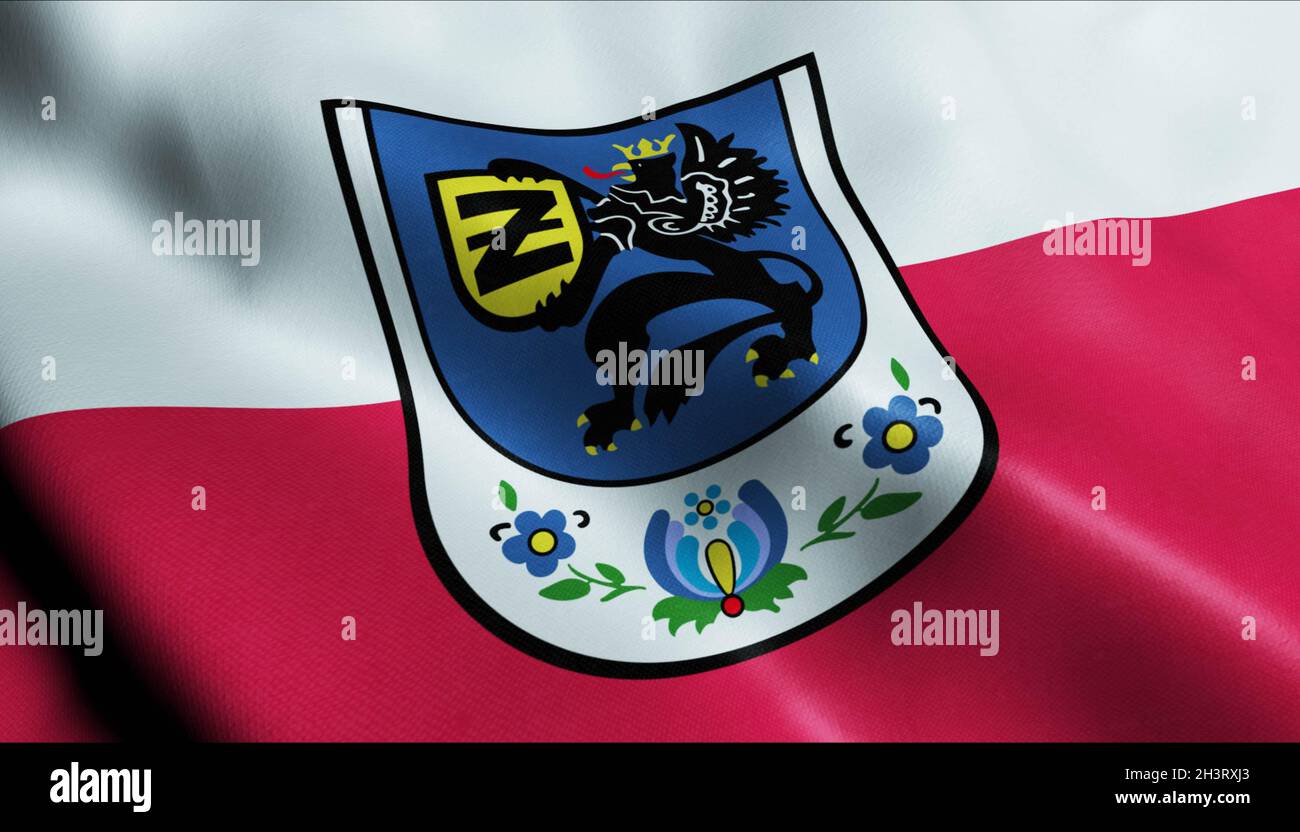 3D Illustration of a waving Poland city flag of Zukowo Stock Photo - Alamy