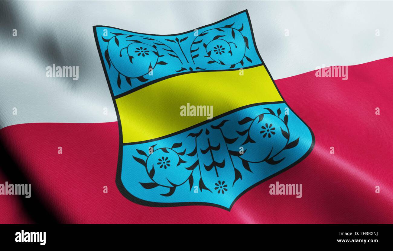 3D Illustration of a waving Poland city flag of Wegorzyno Stock Photo ...