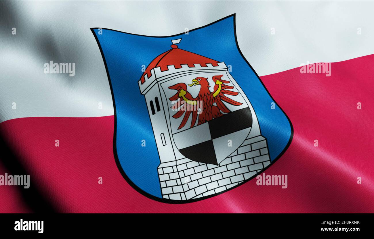 3D Illustration of a waving Poland city flag of Wegorzewo Stock Photo ...