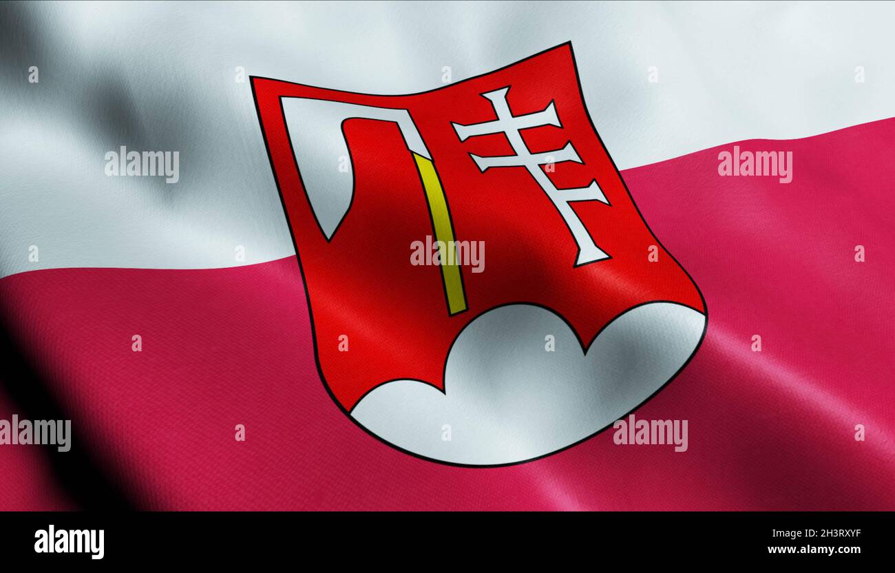 3D Illustration of a waving Poland city flag of Krzeszowice Stock Photo ...