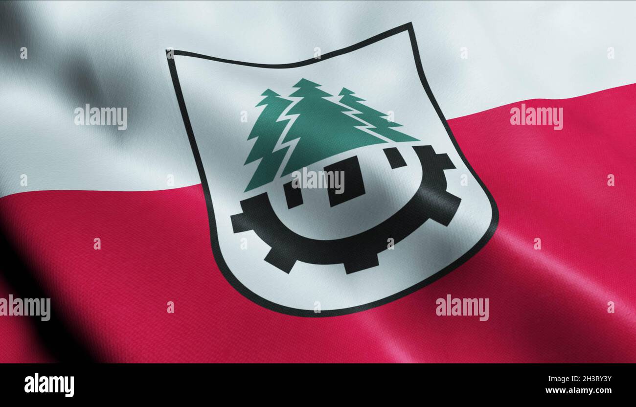 3D Illustration of a waving Poland city flag of Czarna Bialostocka ...