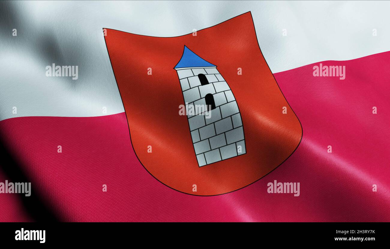 3D Illustration of a waving Poland city flag of Biezun Stock Photo - Alamy