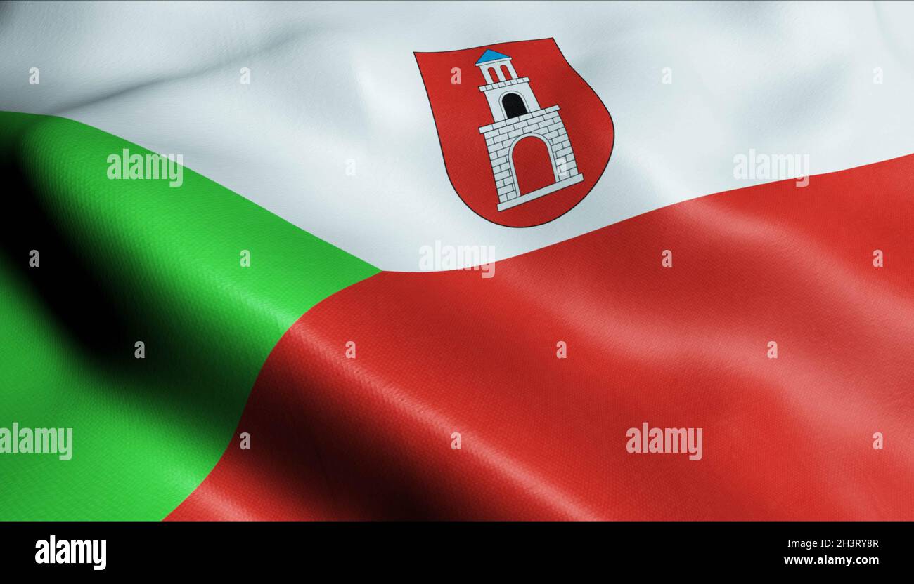 3D Illustration of a waving Poland city flag of Odolanow Stock Photo ...