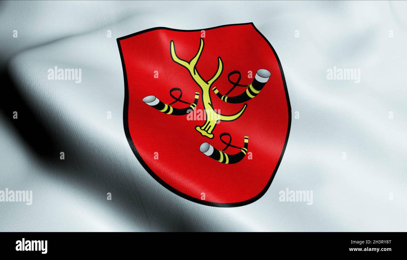 3D Illustration of a waving Poland city flag of Obrzycko Stock Photo ...