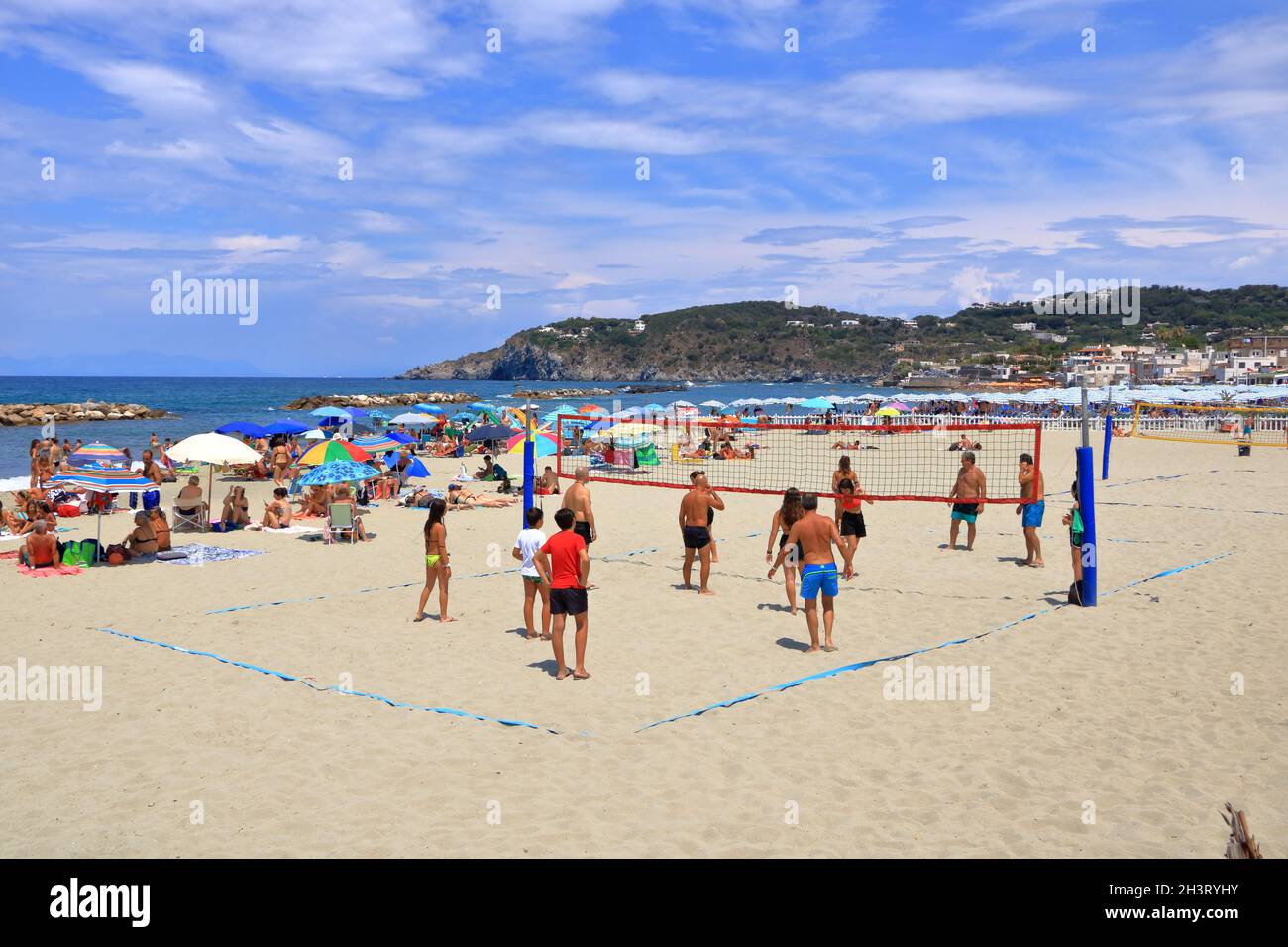 July 18 2021 - Forio, Ischia, Italy: landscape with the sea, beach and ...