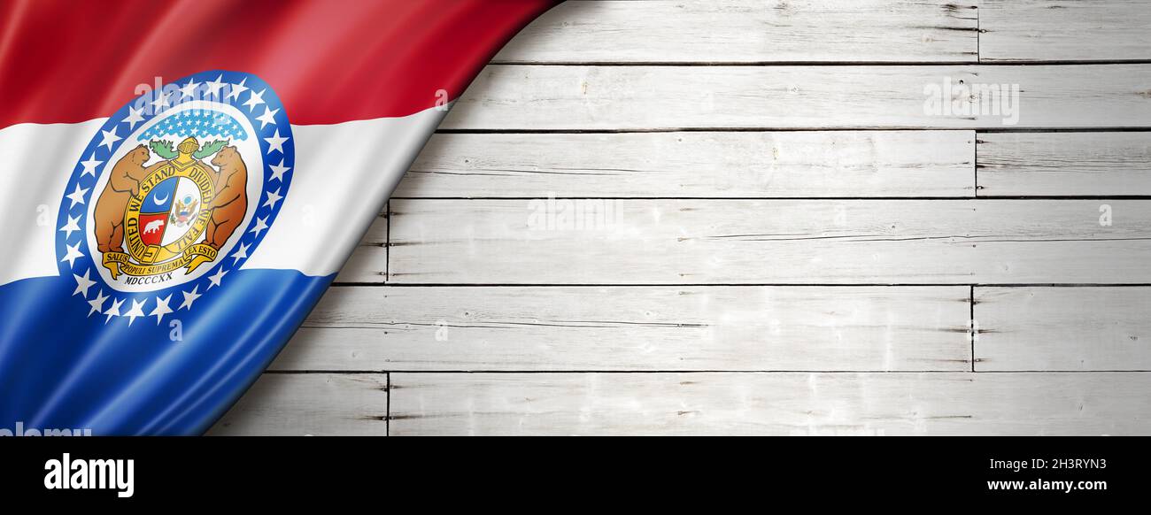Missouri flag on white wood wall banner, USA Stock Photo - Alamy