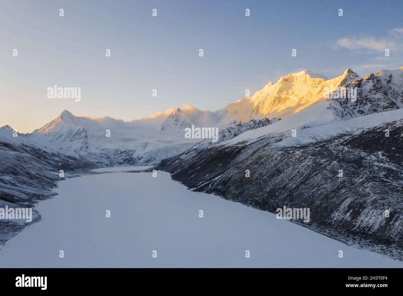 Aerial view of snow mountain sunrise landscape Stock Photo - Alamy