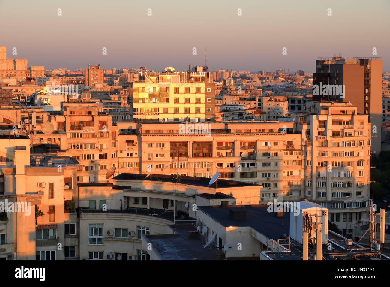 Bucharest Aerial View in the morning light Stock Photo - Alamy