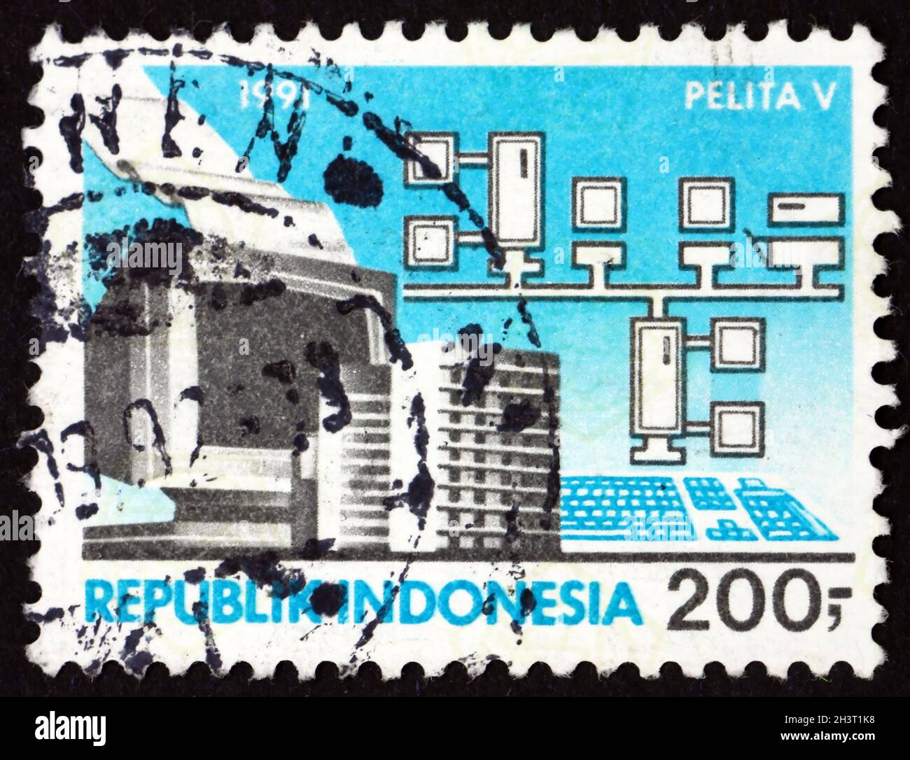 INDONESIA - CIRCA 1991: a stamp printed in Indonesia shows computers ...