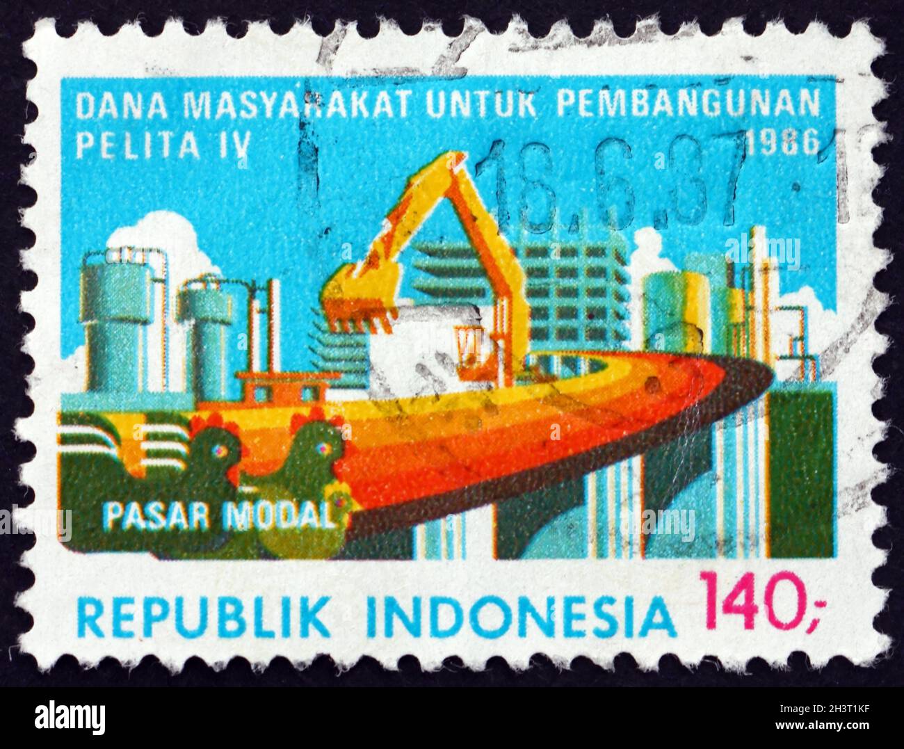 INDONESIA - CIRCA 1986: a stamp printed in Indonesia shows construction ...