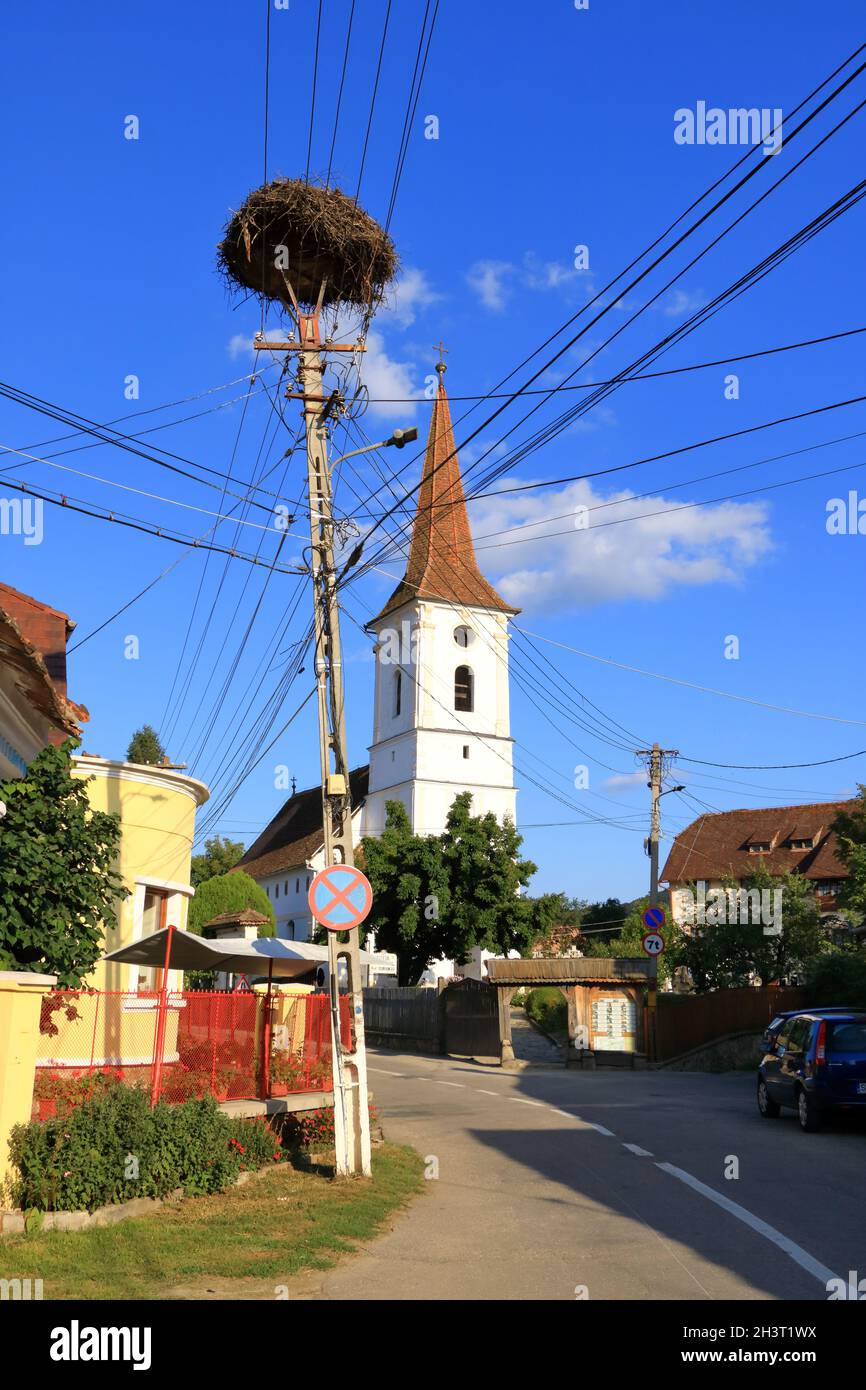 typical house facades in the Saxon Sibiel village in Romania Stock ...