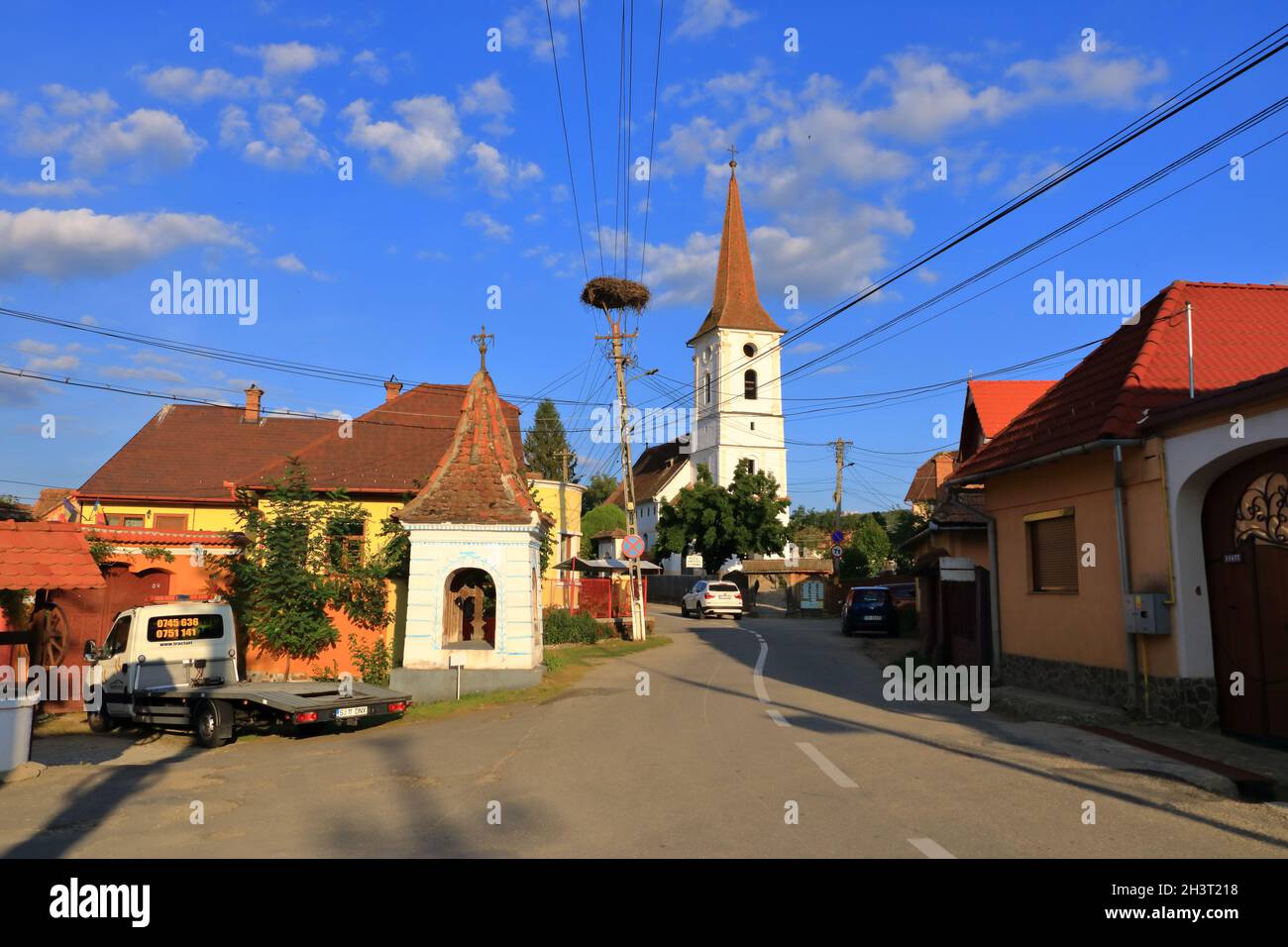 typical house facades in the Saxon Sibiel village in Romania Stock ...