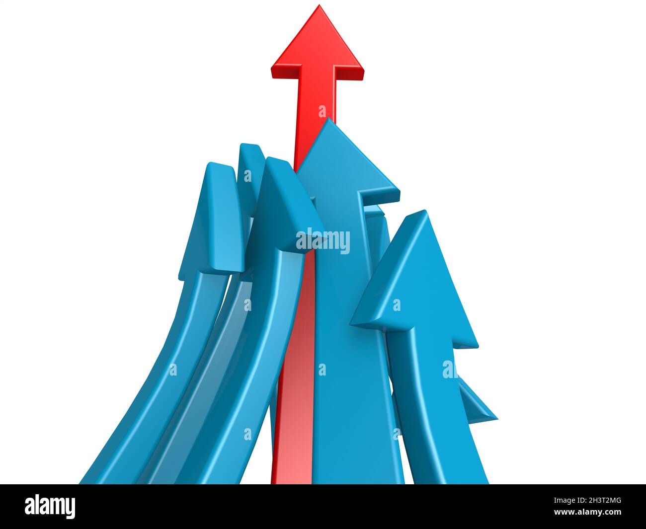 Red leading arrow among blue Stock Photo - Alamy