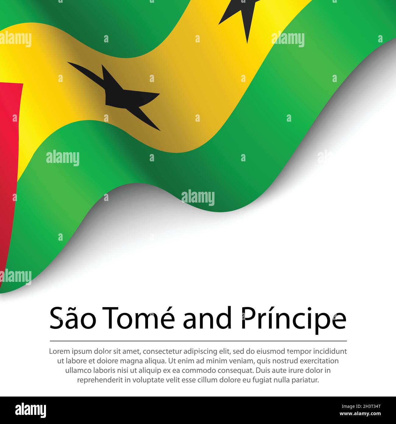 Waving flag of Sao Tome and Principe on white background. Banner or ...