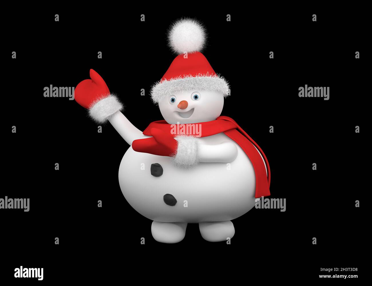 Cute and funny snowman character pointing to the side. Cartoon snowman ...
