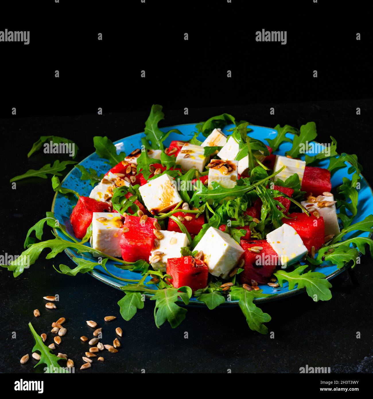 Watermelon Salad with Rocket And Feta Cheese Stock Photo - Alamy