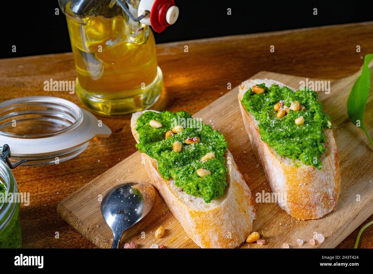 Rustic wild garlic pesto baguette Stock Photo - Alamy