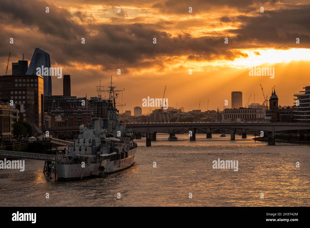 Sunset on the River Thames, looking towards London Bridge from Tower ...