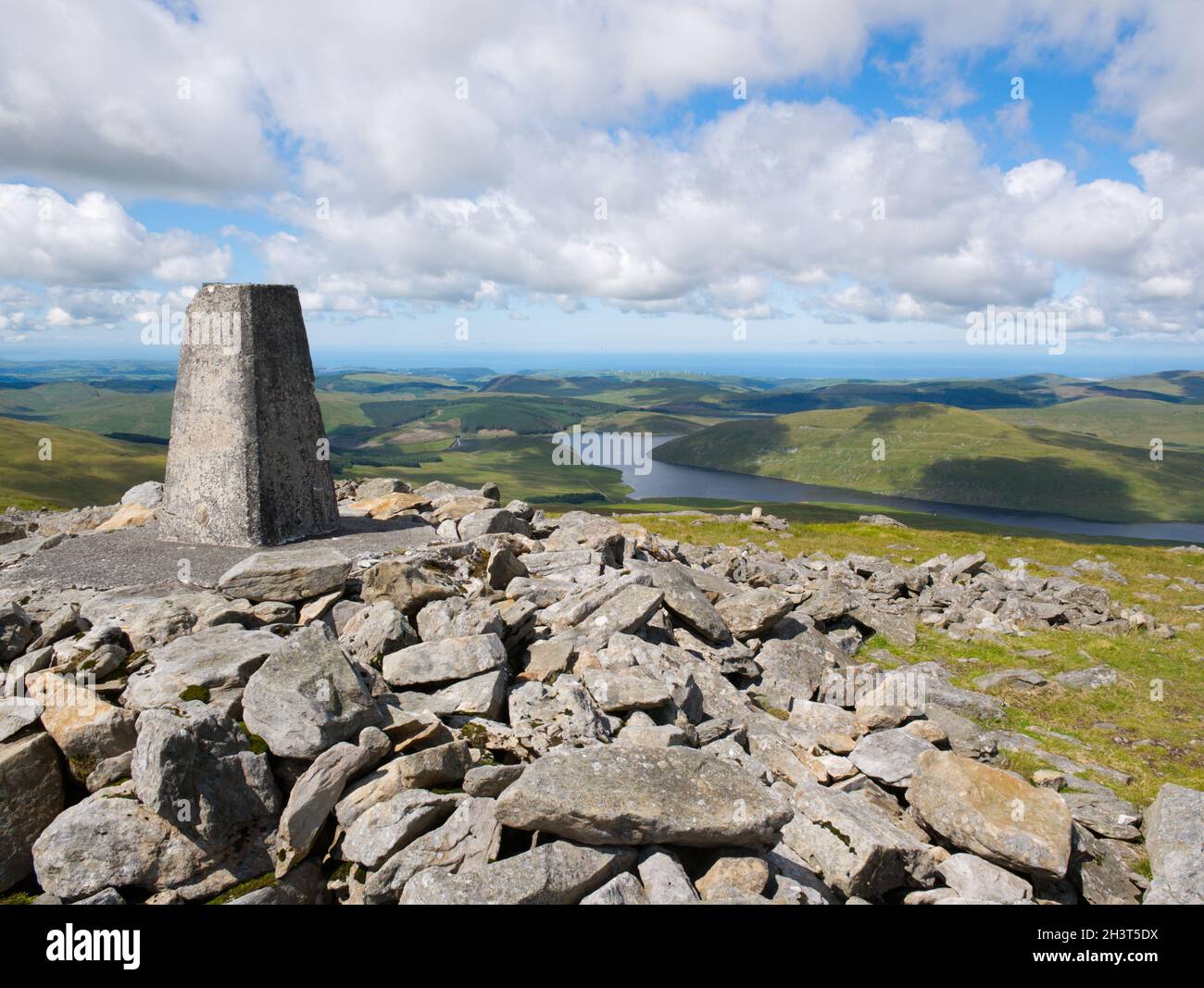 The summit and trig point at Pen Pumlumon Fawr (Plynlimon), highest ...