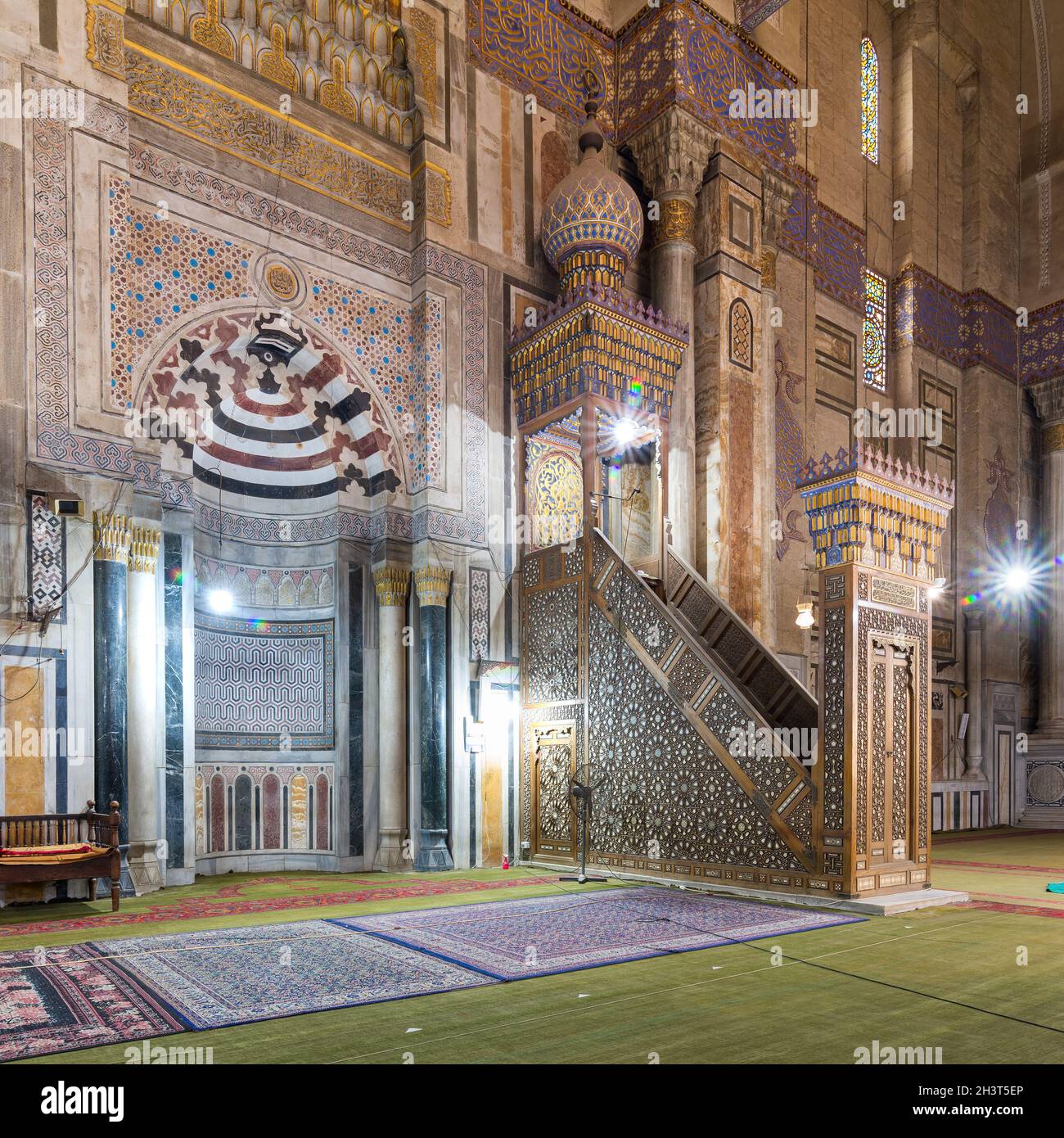 Colorful decorated marble wall with engraved Mihrab - niche - and ...