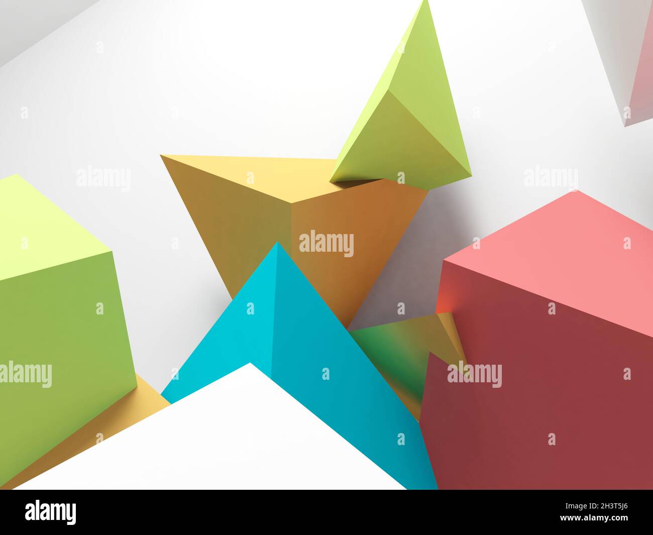 Abstract colorful geometric installation with soft shadows on a white ...