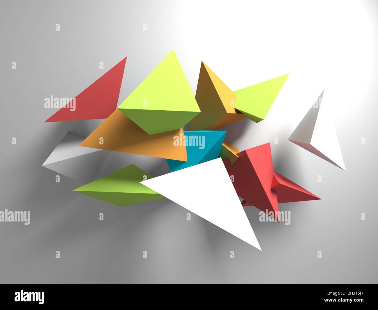 Abstract colorful geometric installation over white wall background ...