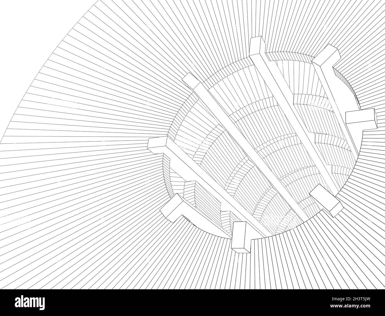 Outline wire frame round object model, contour lines isolated on white ...