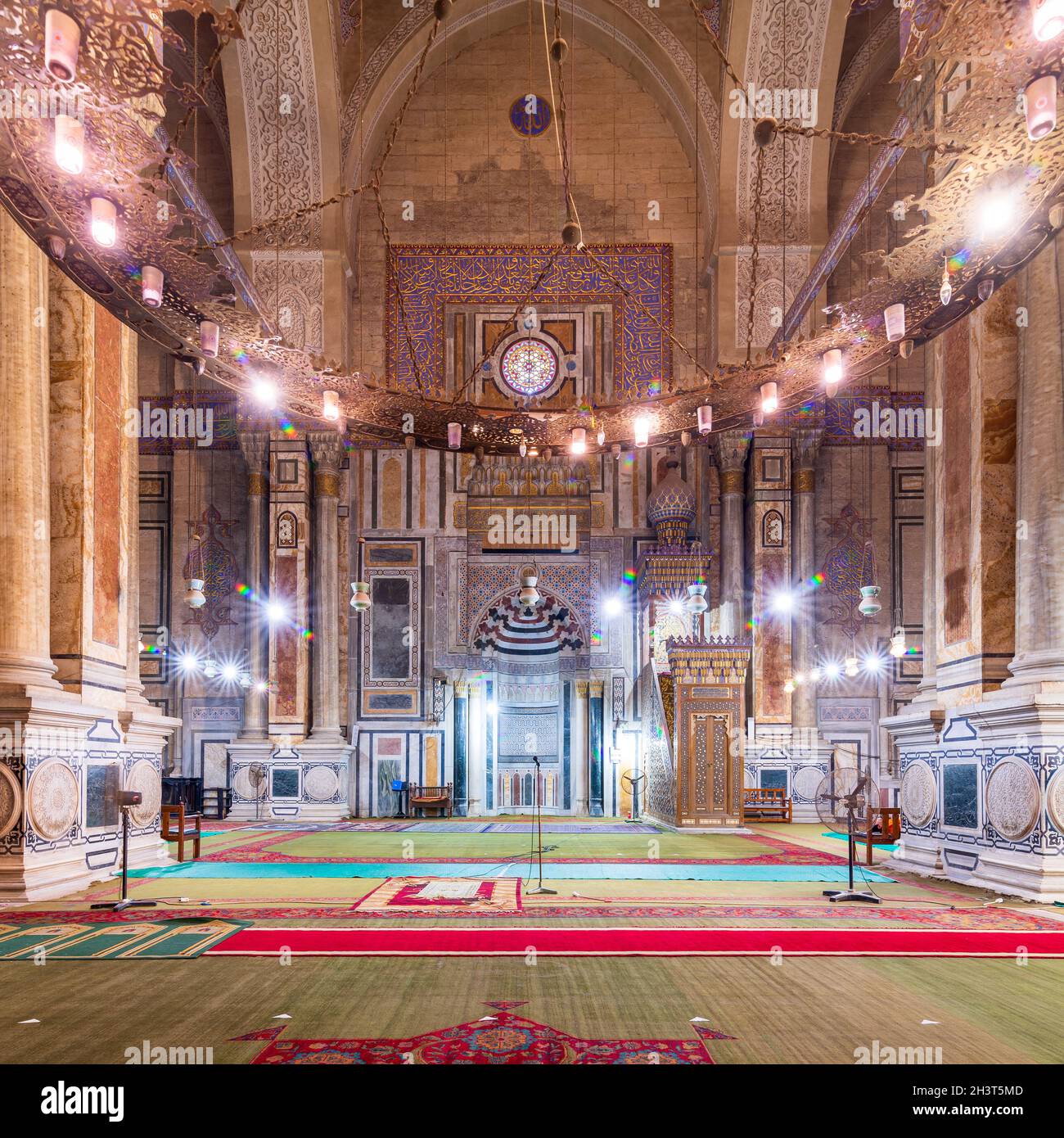 Interior of public historical Al Rifaii Mosque, aka Royal Mosque, with ...