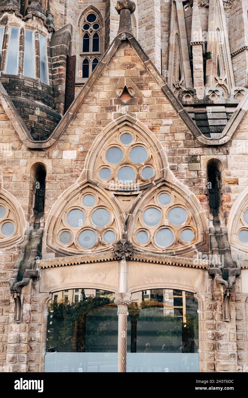 Barcelona, Spain - 15 December 2019: Windows in the facade of Sagrada ...