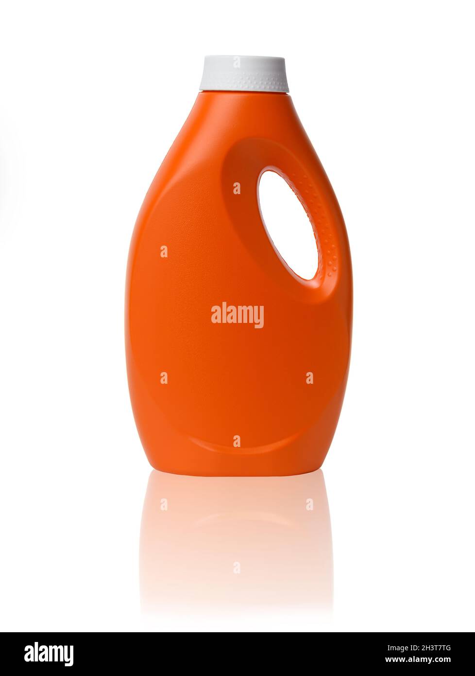Orange plastic bottle for liquid laundry detergent isolated on white ...