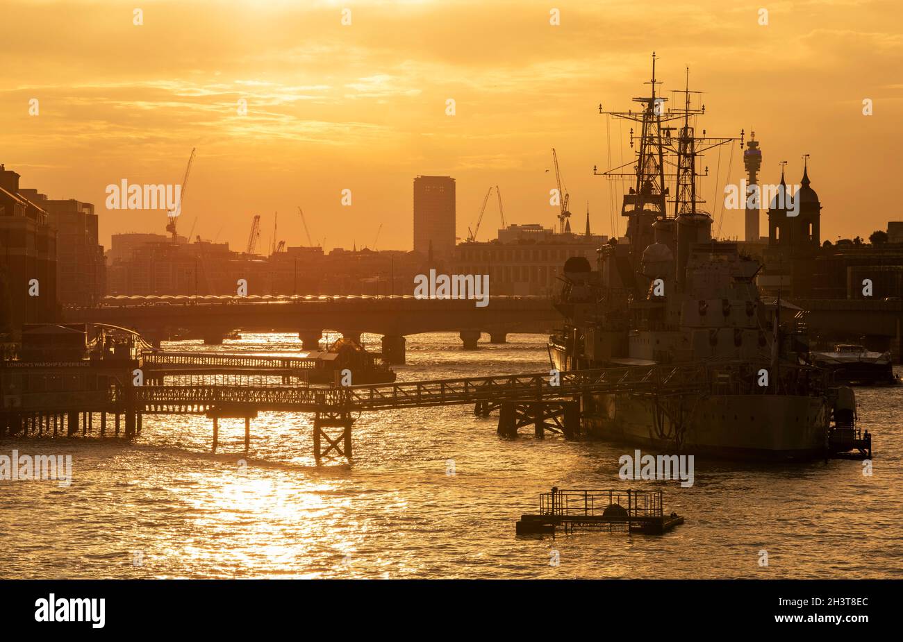 Sunset on the River Thames, captured from Tower Bridge, London England ...