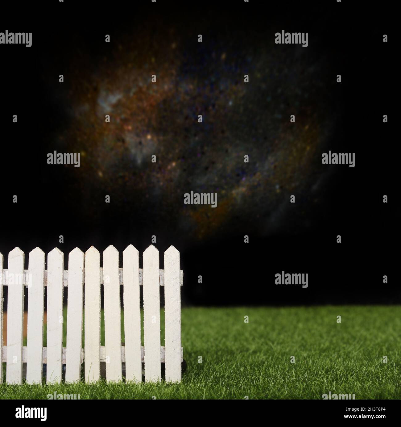 Wooden Fence With Grass and Moon Blurred Glitter Stock Photo - Alamy