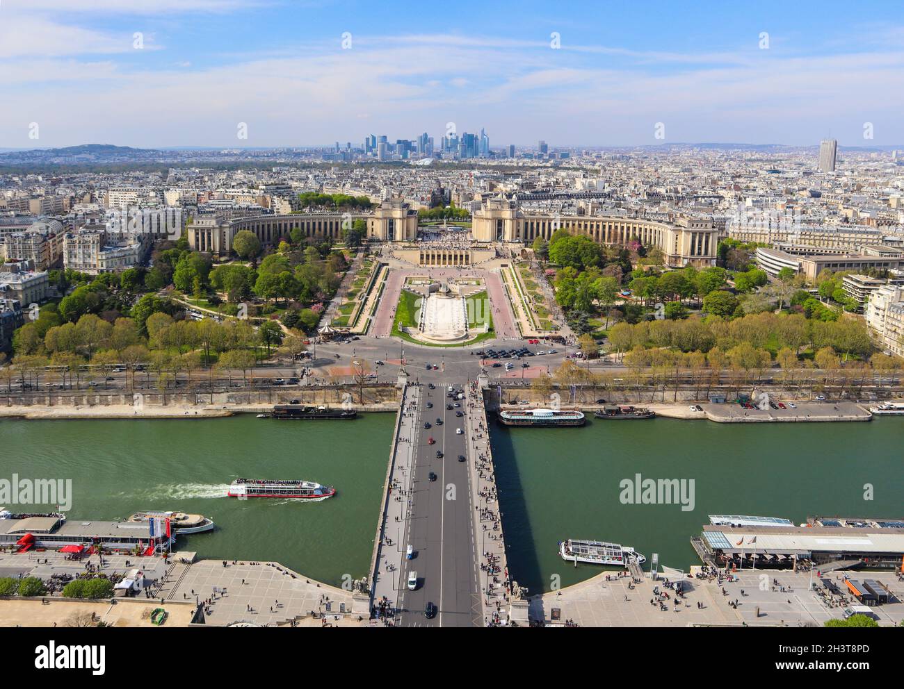 Aerial view of Paris city and Seine river from Eiffel Tower. France ...