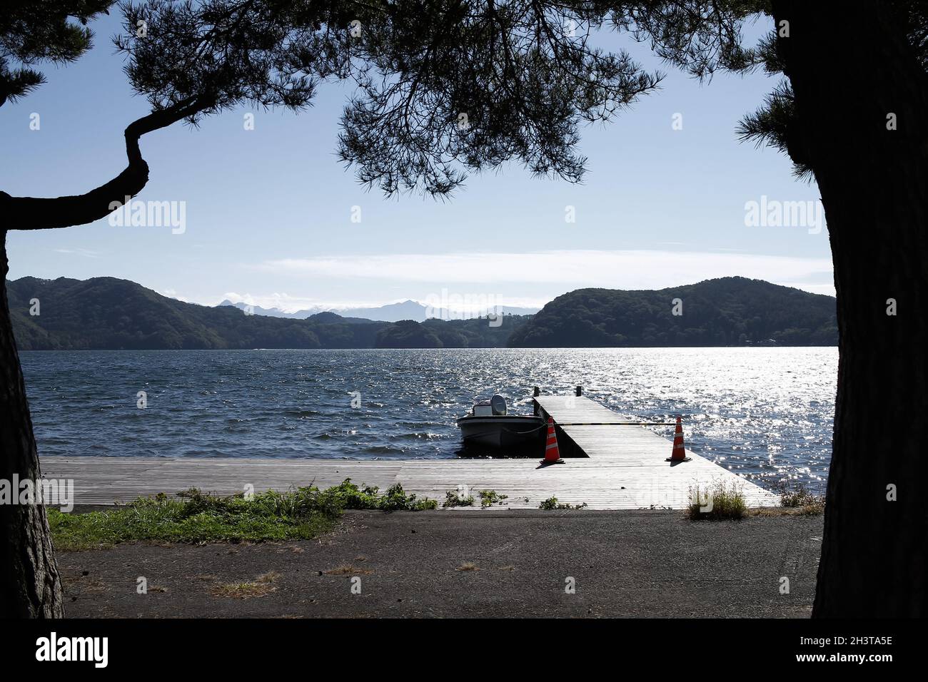 nojiri, nagano, japan, 2021-20-10 , Nojiri lake in Nagano, Japan Stock ...